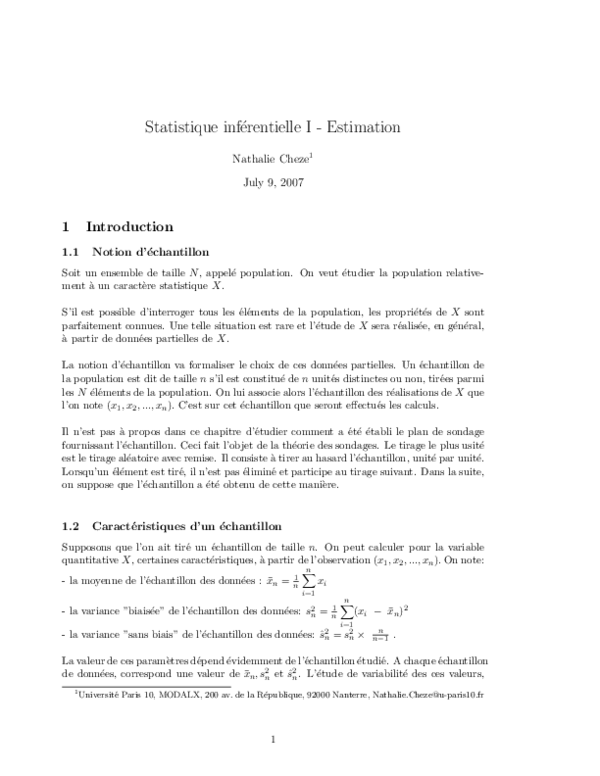 (PDF) Statistique inférentielle - Estimation