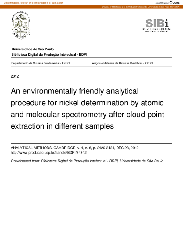 Pdf An Environmentally Friendly Analytical Procedure For Nickel