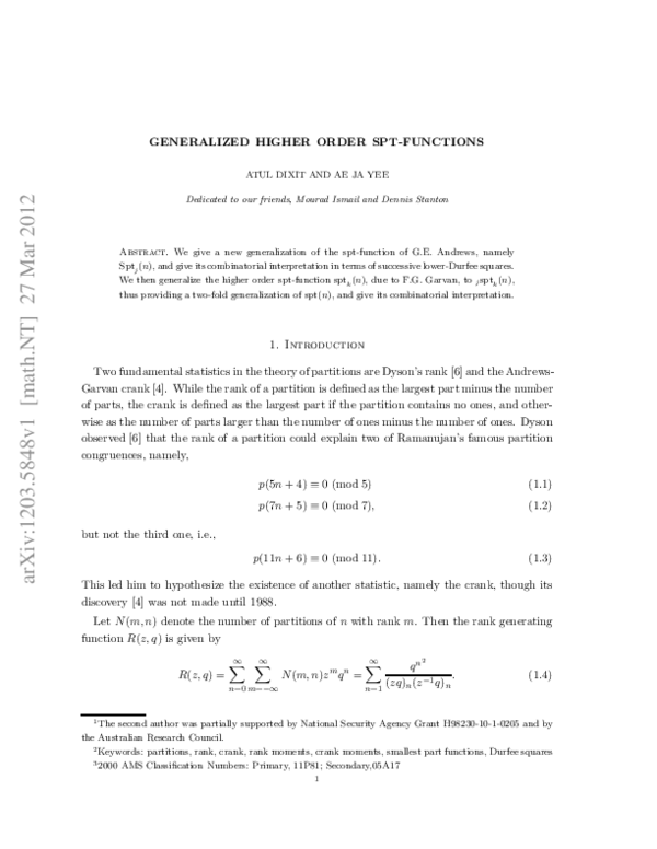 (PDF) Generalized higher order spt-functions