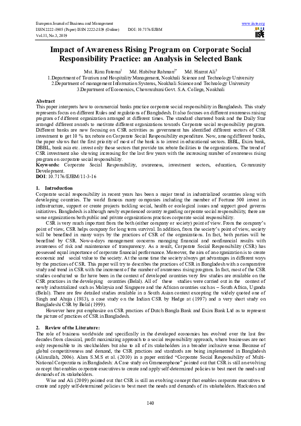 (PDF) Impact of Awareness Rising Program on Corporate Social Responsibility Practice: an ...