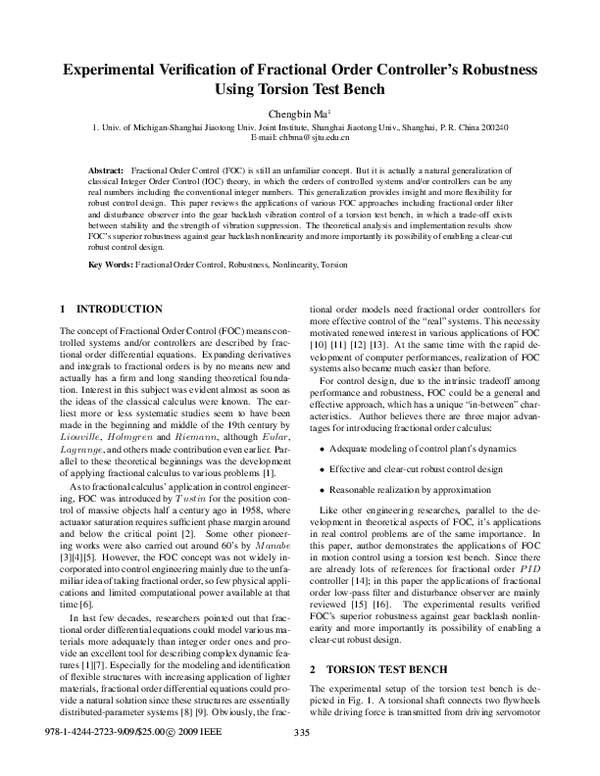 (PDF) Robustness of Fractional Order Control in Testing