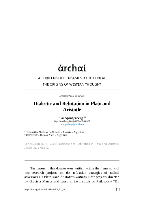 (PDF) Dialectic and Refutation in Plato and Aristotle
