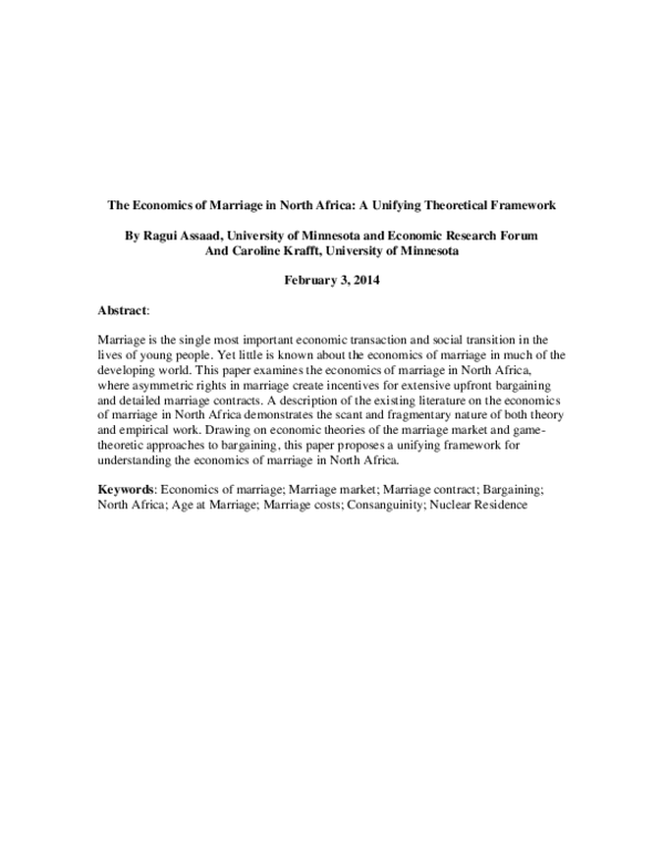 Pdf The Economics Of Marriage In North Africa A Unifying Theoretical