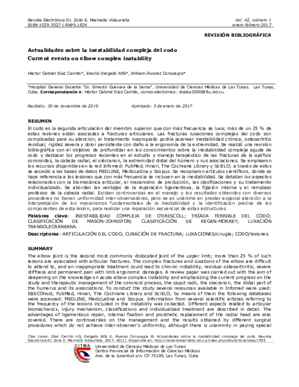 (PDF) Current events on elbow complex instability