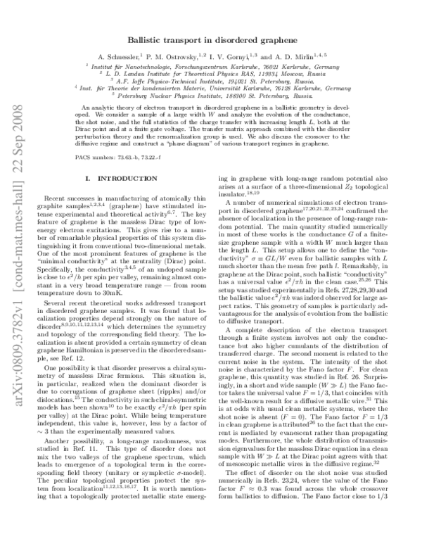 (PDF) Analytic theory of ballistic transport in disordered graphene