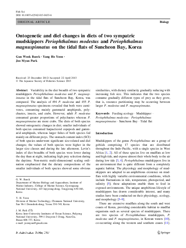 (PDF) Ontogenetic and diel changes in diets of two sympatric ...