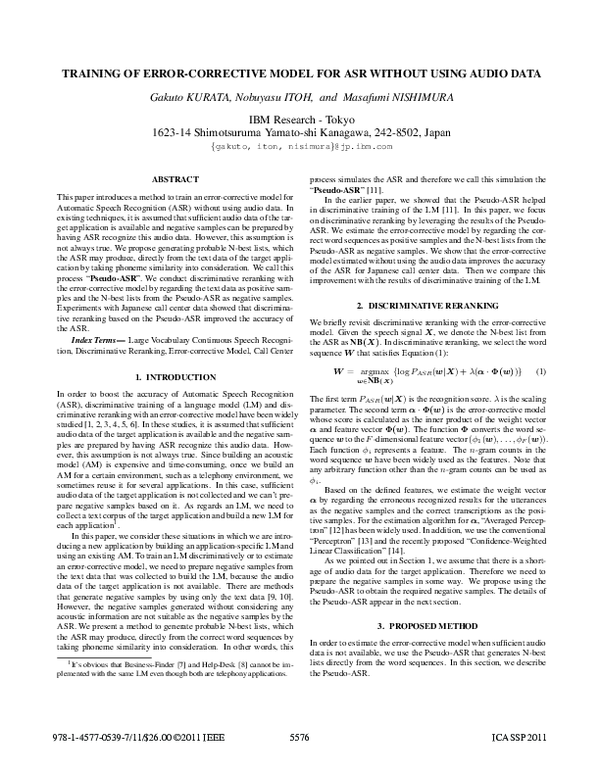 (PDF) Training of error-corrective model for ASR without using audio data