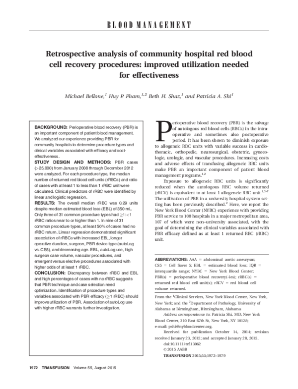 (PDF) Retrospective analysis of community hospital red blood cell ...