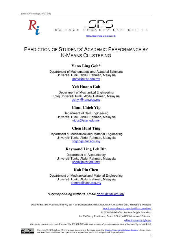 (PDF) Prediction of Students' Academic Performance by K-Means Clustering (PDF) Prediction of Students' Academic Performance by K-Means Clustering