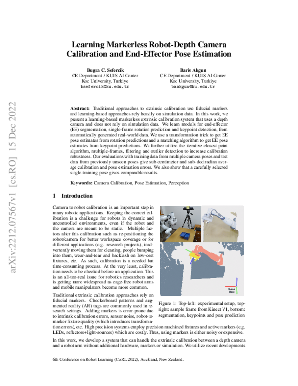 (PDF) Learning Markerless Robot-Depth Camera Calibration and End-Effector Pose Estimation