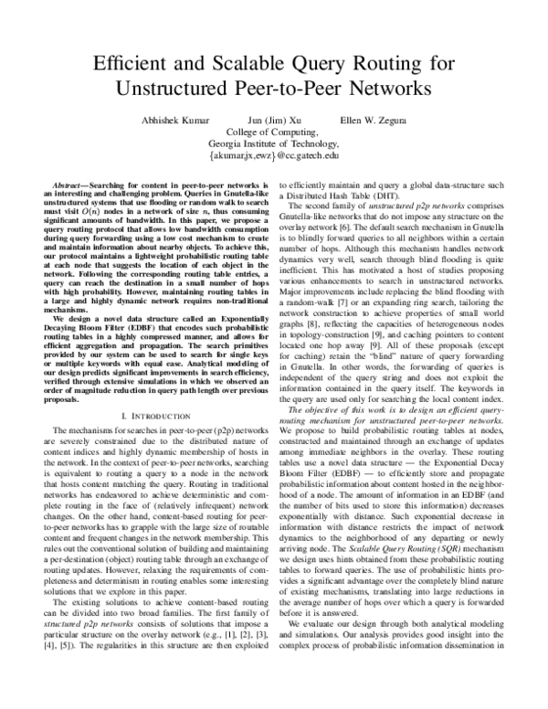 (PDF) Efficient and scalable query routing for unstructured peer-to-peer networks