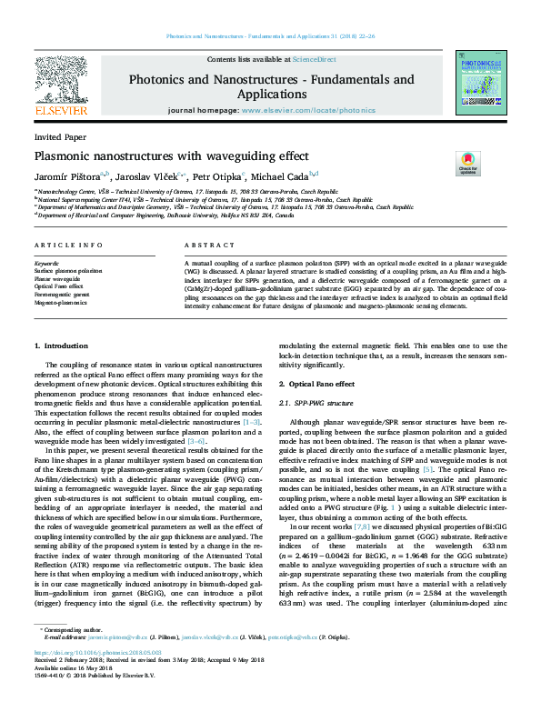 (PDF) Plasmonic nanostructures with waveguiding effect