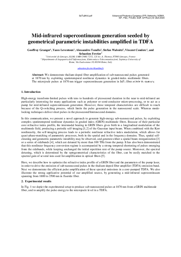 (PDF) Mid-infrared supercontinuum generation seeded by geometrical ...