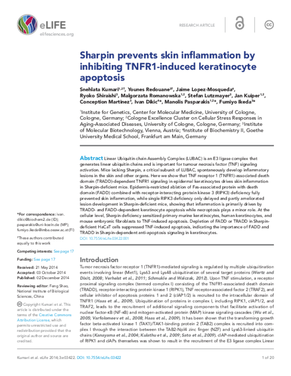 (PDF) Sharpin prevents skin inflammation by inhibiting TNFR1-induced ...