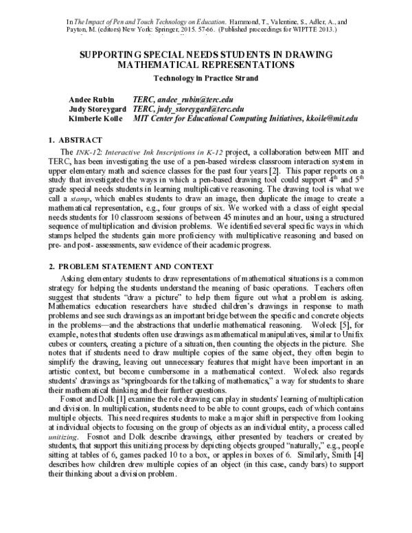 (PDF) Supporting Special Needs Students in Drawing Mathematical Representations