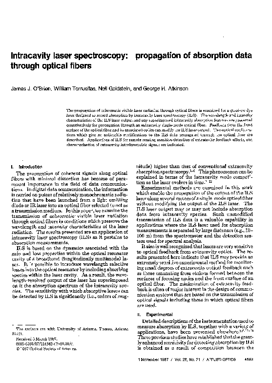 (PDF) Intracavity laser spectroscopy: propagation of absorption data ...