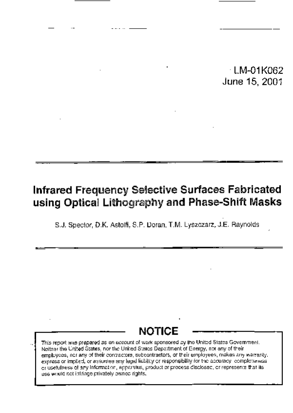 (PDF) Infrared Frequency Selective Surfaces Fabricated using Optical ...