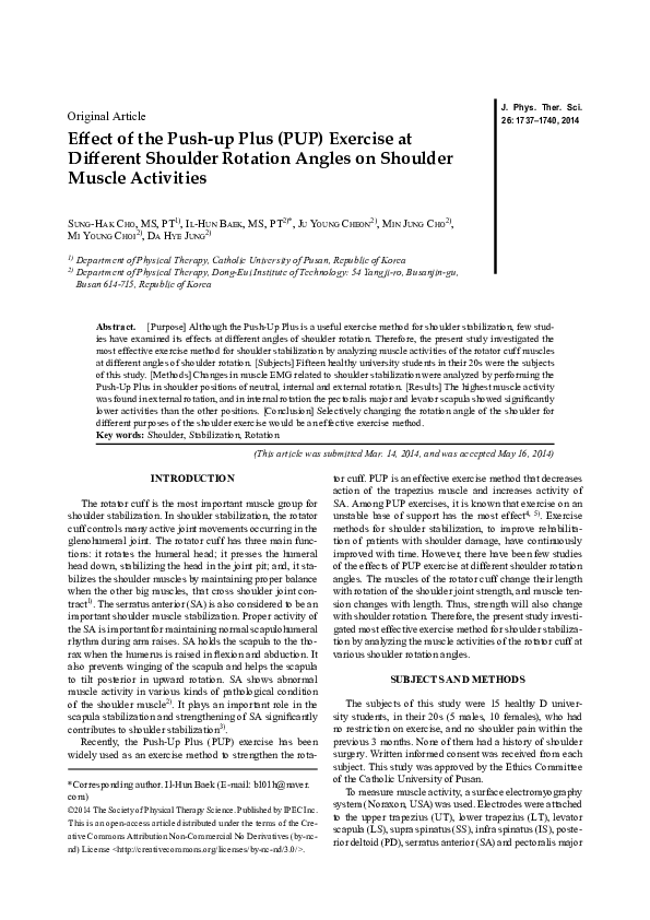 (PDF) Effect of the Push-up Plus (PUP) Exercise at Different Shoulder ...