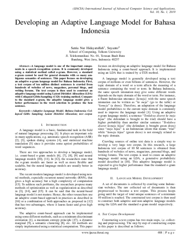 (PDF) Developing an Adaptive Language Model for Bahasa Indonesia