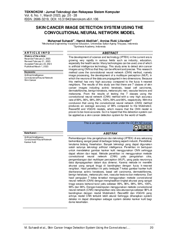 (PDF) Skin Cancer Image Detection System Using the Convolutional Neural Network Model