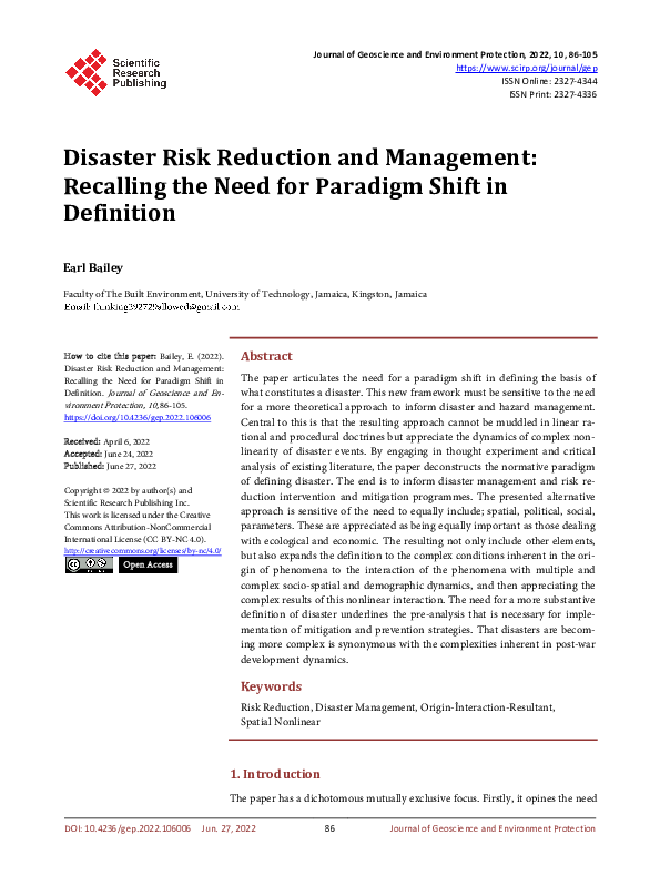 (PDF) Disaster Risk Reduction and Management: Recalling the Need for ...