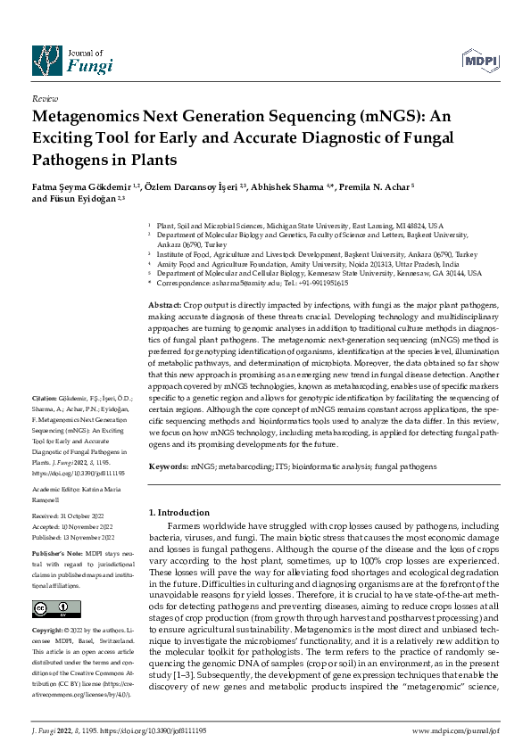 Pdf Metagenomics Next Generation Sequencing Mngs An Exciting Tool For Early And Accurate