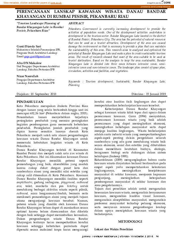 (PDF) Perencanaan Lanskap Kawasan Wisata Danau Bandar Khayangan DI ...