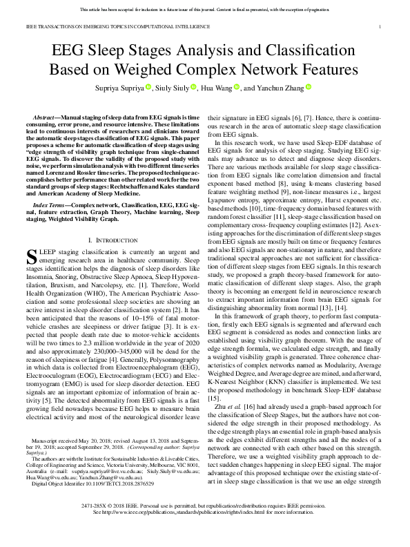 (PDF) EEG Sleep Stages Analysis and Classification Based on Weighed Complex Network Features