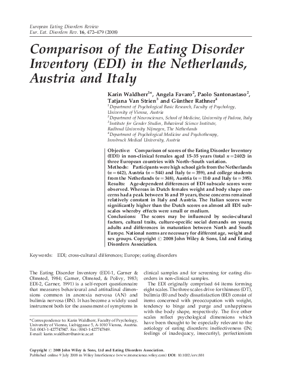 (PDF) Comparison of the Eating Disorder Inventory (EDI) in the ...