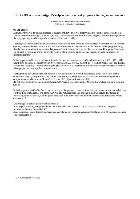 (PDF) ISLA/IFLA Course design: principles and practical proposals for beginner's courses