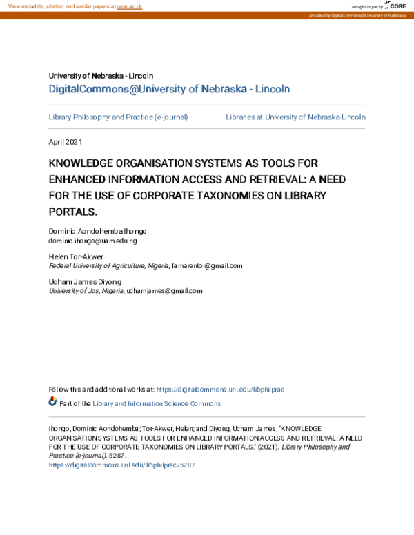 (PDF) Knowledge Organisation Systems as Tools for Enhanced Information Access and Retrieval: A ...