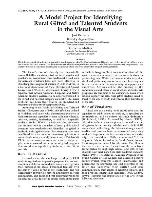 (PDF) A Model Project for Identifying Rural Gifted and Talented ...
