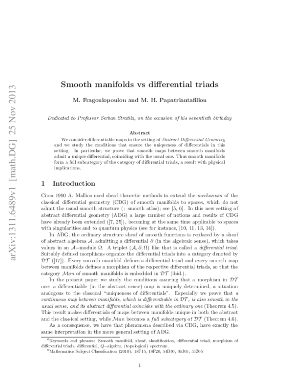 (PDF) Smooth Manifolds vs Differential triads