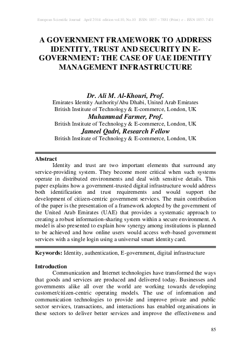 (PDF) A Government Framework to Address Identity, Trust and Security in ...