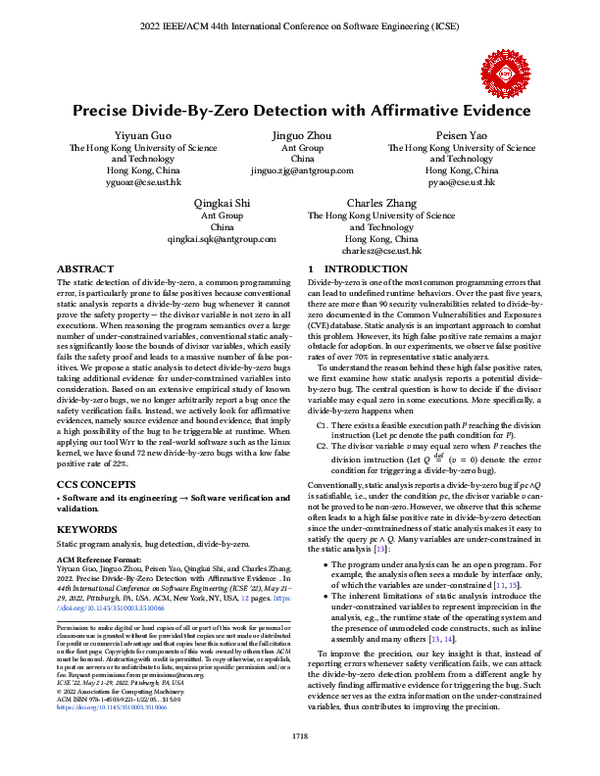 (PDF) Precise divide-by-zero detection with affirmative evidence