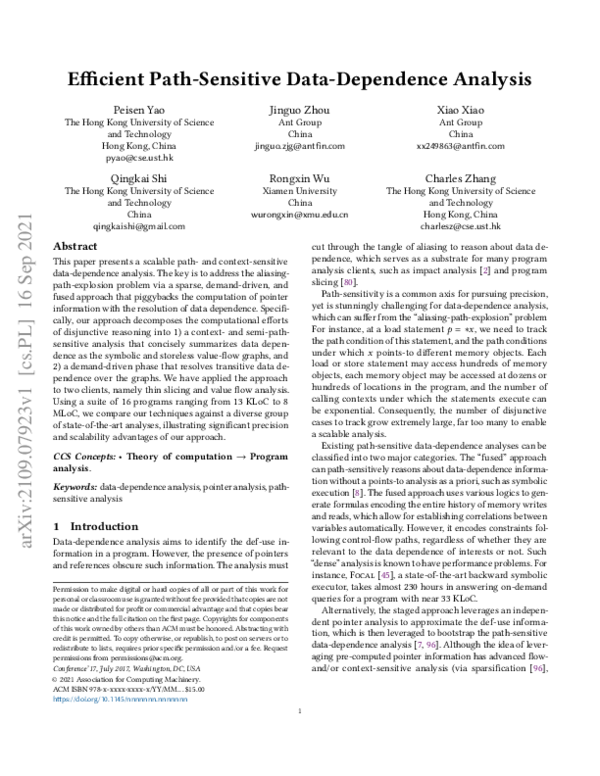 Pdf Efficient Path Sensitive Data Dependence Analysis
