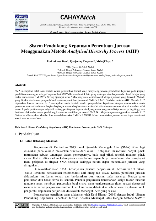(PDF) Sistem Pendukung Keputusan Penentuan Jurusan Menggunakan Metode Analytical Hierarchy ...