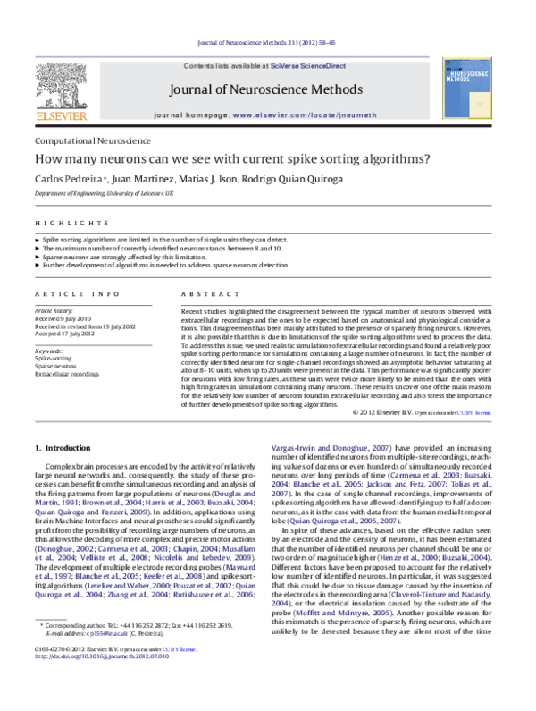 (PDF) How many neurons can we see with current spike sorting algorithms? | juan martinez ...