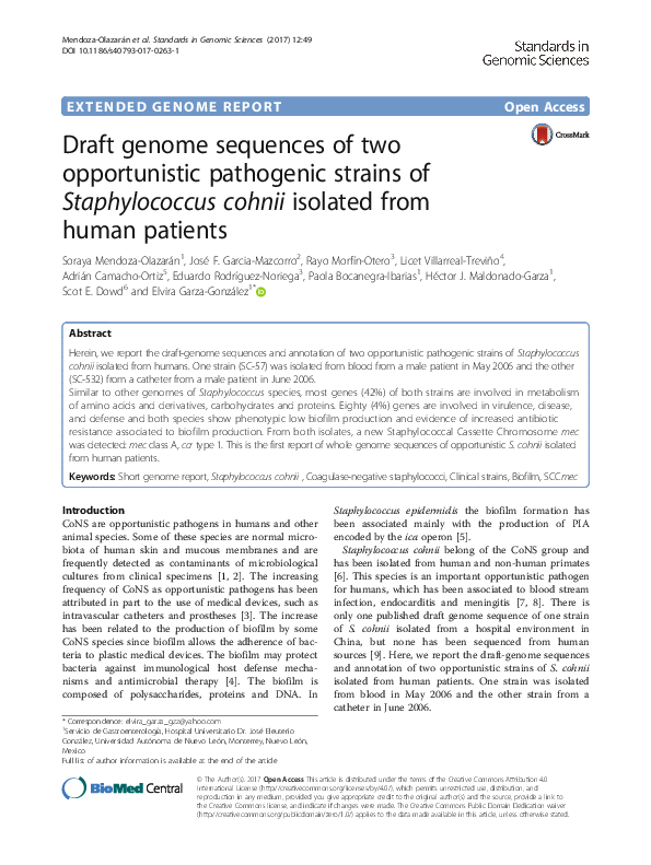(PDF) Draft genome sequences of two opportunistic pathogenic strains of ...