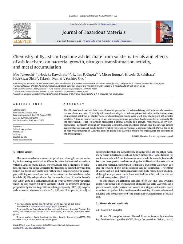 (PDF) Chemistry of fly ash and cyclone ash leachate from waste ...