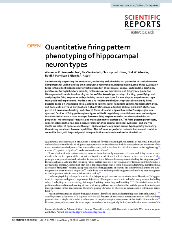 (PDF) Quantitative firing pattern phenotyping of hippocampal neuron types