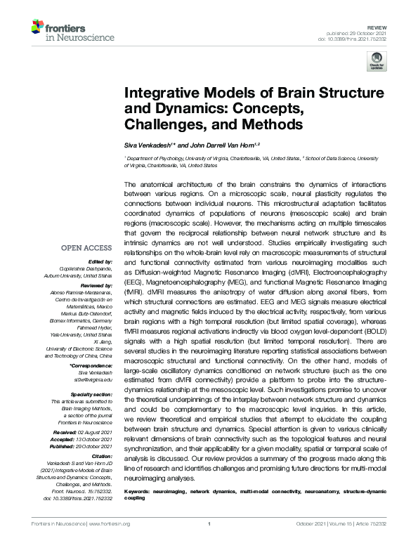 (PDF) Integrative Models of Brain Structure and Dynamics: Concepts ...