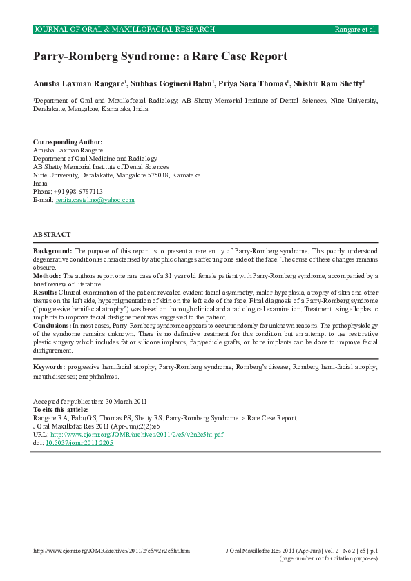(PDF) Parry Romberg syndrome: A rare case report