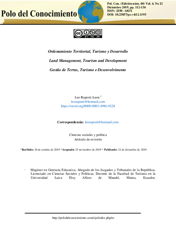 (PDF) Ordenamiento Territorial, Turismo y Desarrollo