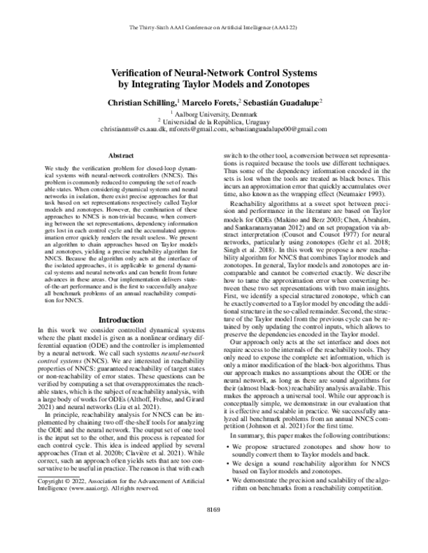 Pdf Verification Of Neural Network Control Systems By Integrating