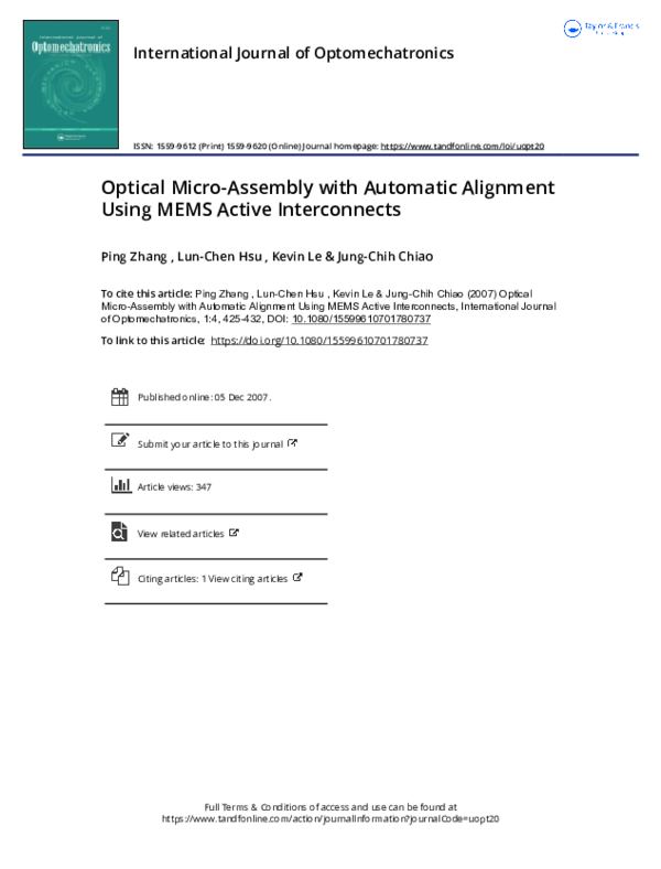 (PDF) Optical Micro-Assembly with Automatic Alignment Using MEMS Active Interconnects