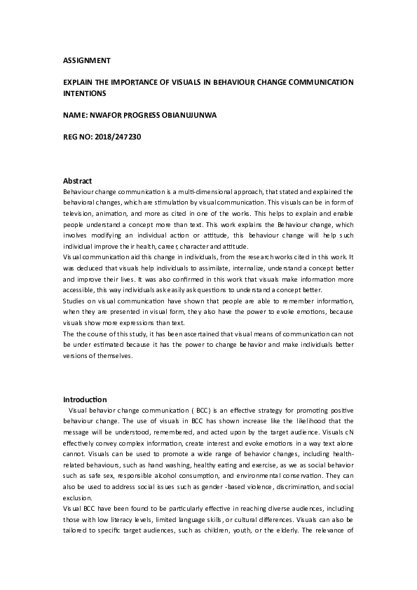 (DOC) Importance of Visuals in Behaviour change communication Intention