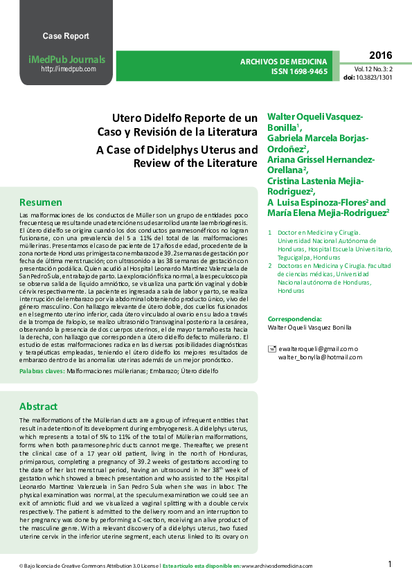 (PDF) Utero didelfo reporte de un caso y revisión de la literatura