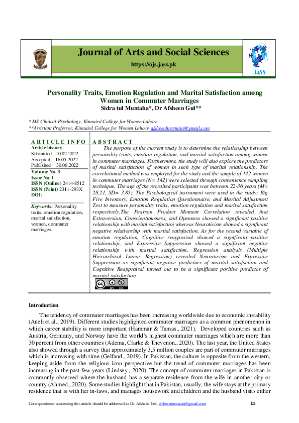 (PDF) Personality Traits, Emotion Regulation and Marital Satisfaction ...