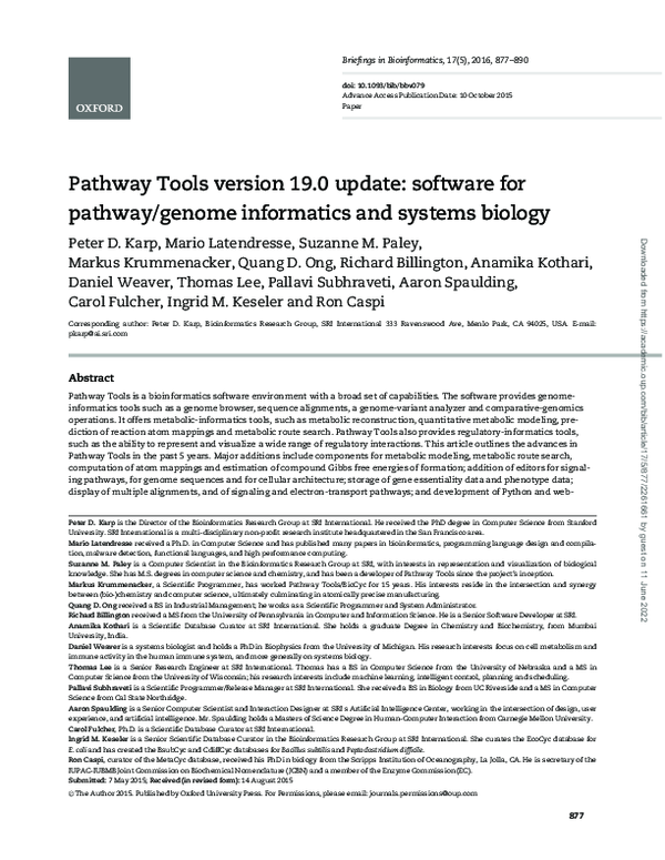 (PDF) Pathway Tools version 19.0 update: software for pathway/genome ...